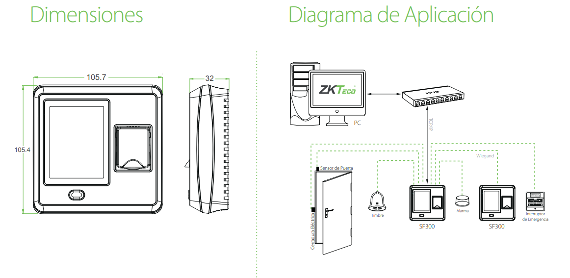 Control de Acceso Biométrico con pantalla SF300 ZKTeco - Mivoot