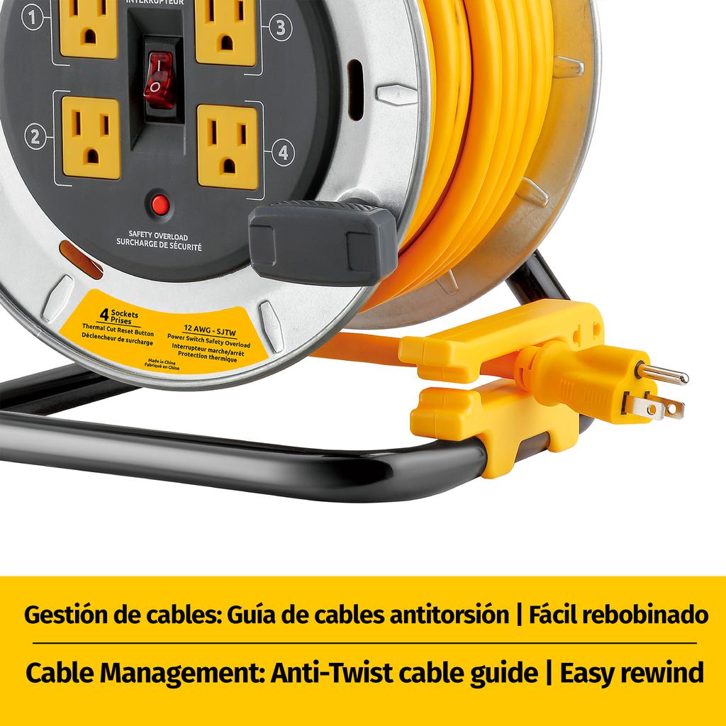 Extensión Eléctrica Carrete Enrollable 4 Tomas 15.24m Calibre 12/3AWG ...